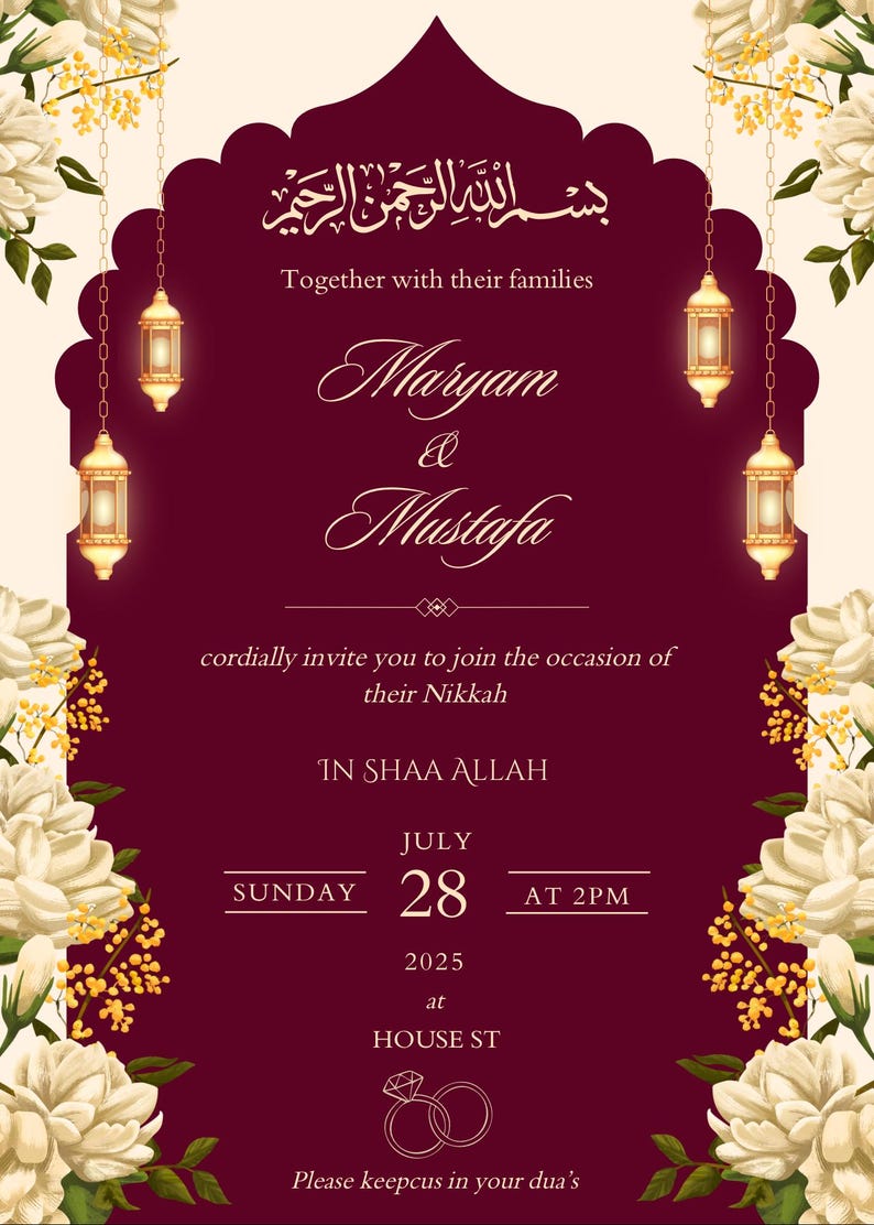 Traditional Nikkah Wedding Invitation | Editable Islamic E-card ...