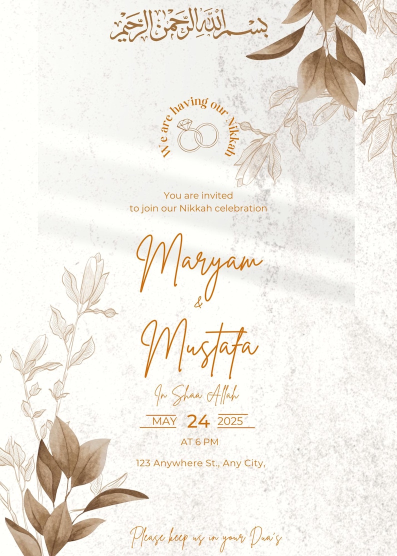 Classic Nikkah Wedding Invitation | Islamic Ceremony E-card | Modern ...