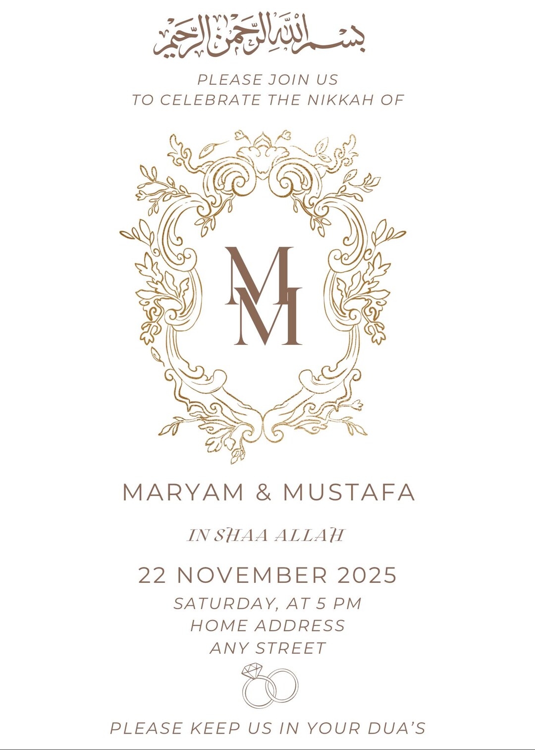 Modern Nikkah Ceremony Invitation | Muslim Wedding Digital Invite ...