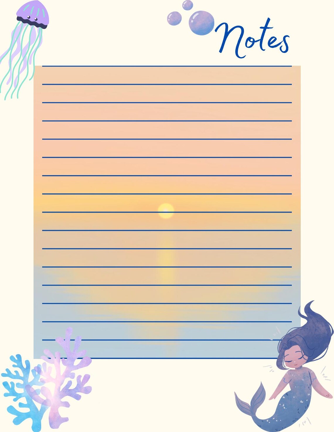 Cute Sea Themed Digital Notes | Ocean Aesthetic Planner Notes | Pastel ...