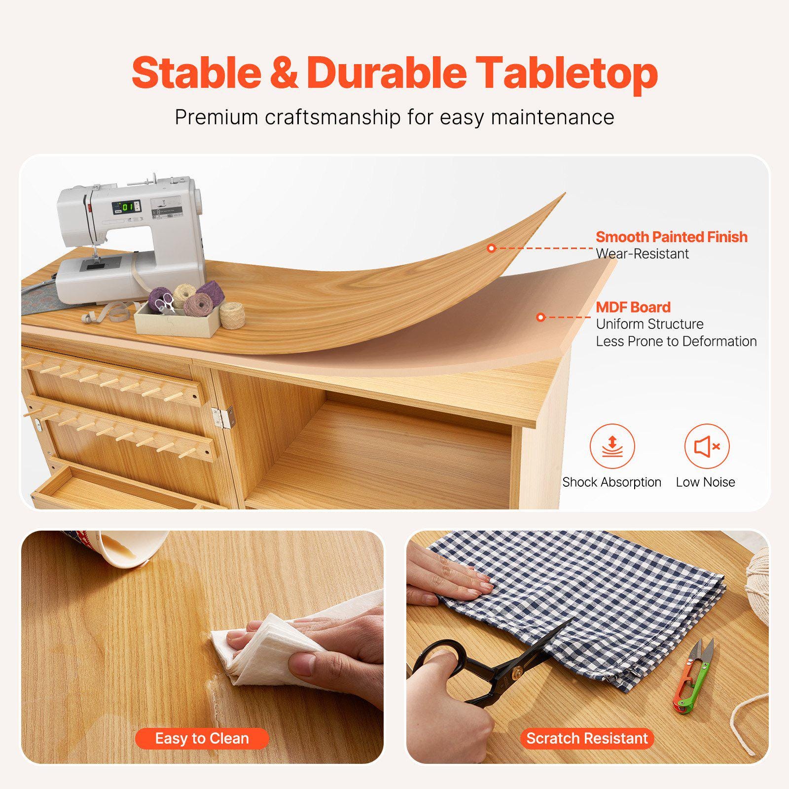 Folding Sewing Table With Lockable Wheels Storage Shelves Trays Door ...