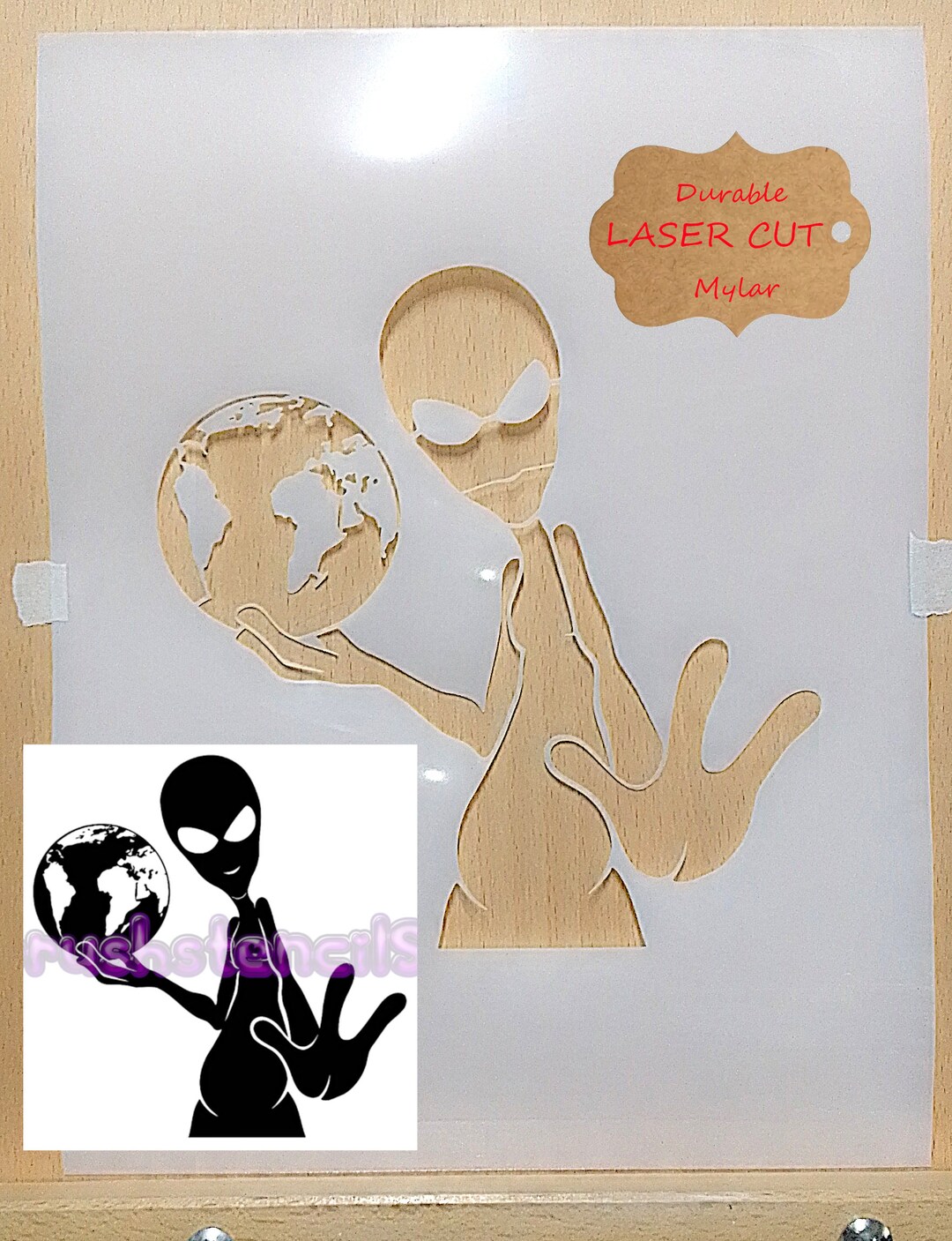 Alien Stencil With Globe Airbrush Art Stencil Artists Alien Template ET ...