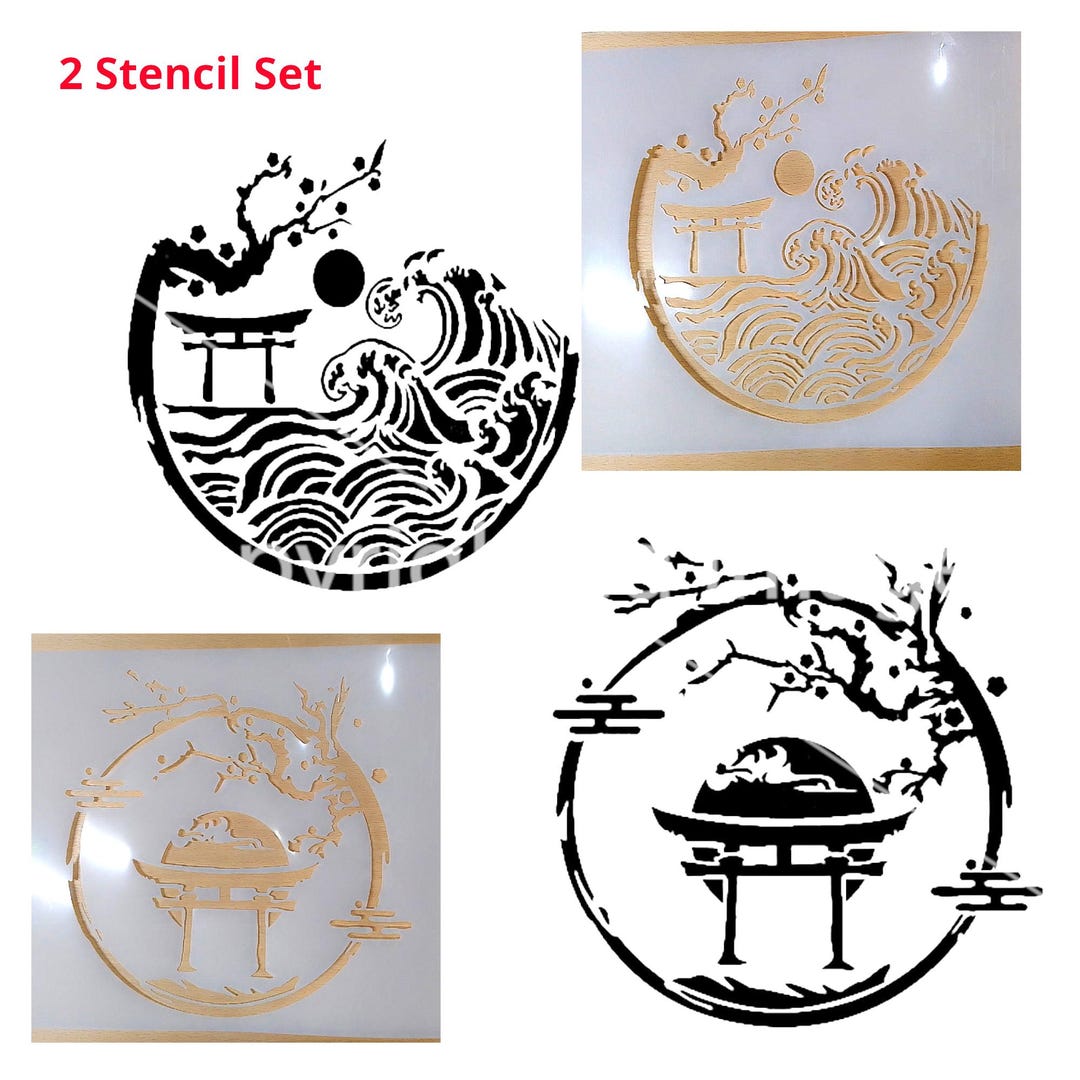 Torii Gateway Stencil Template Set of 2 Airbrush Art Stencil Japanese ...