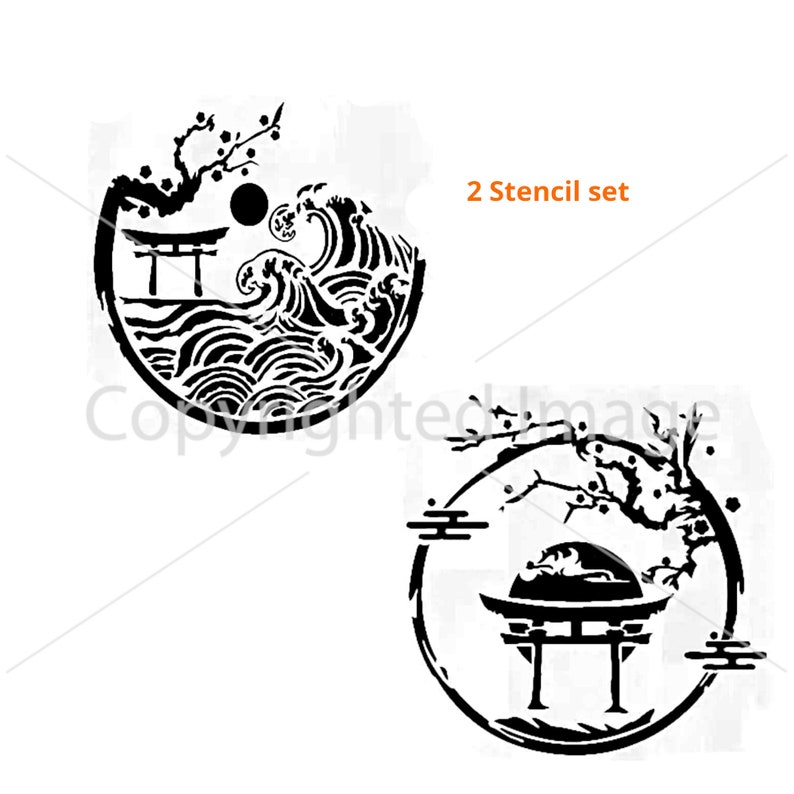 Torii Gateway Stencil Template Set of 2 Airbrush Art Stencil Japanese ...