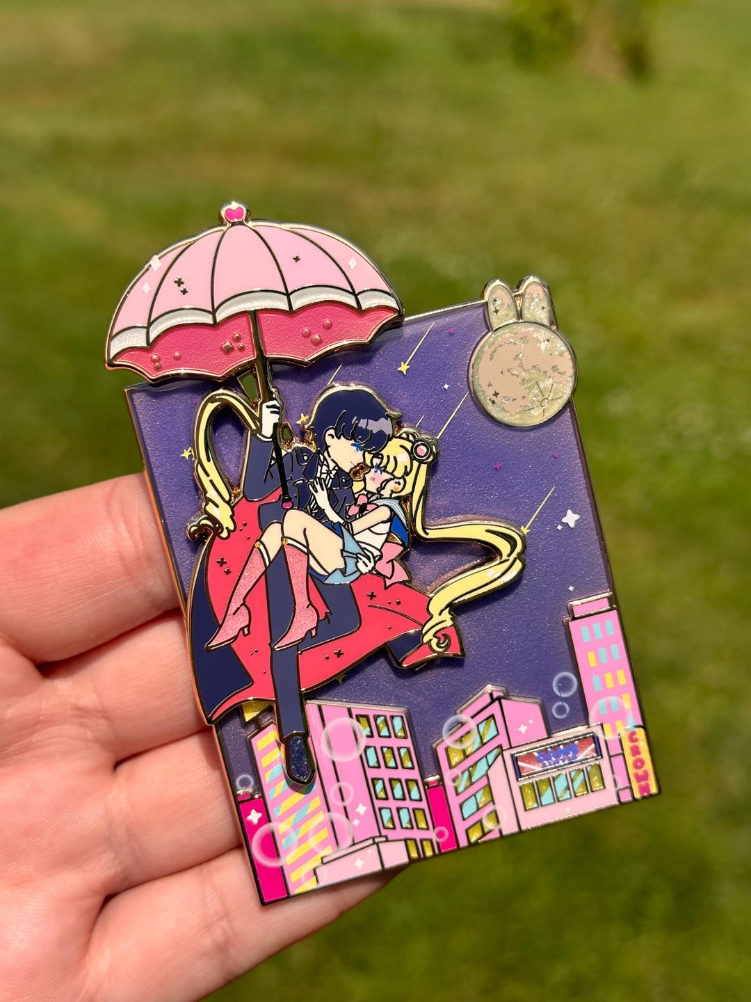 Floating Umbrella Magical Girl and Handsome Stranger Panel Fantasy Pin ...