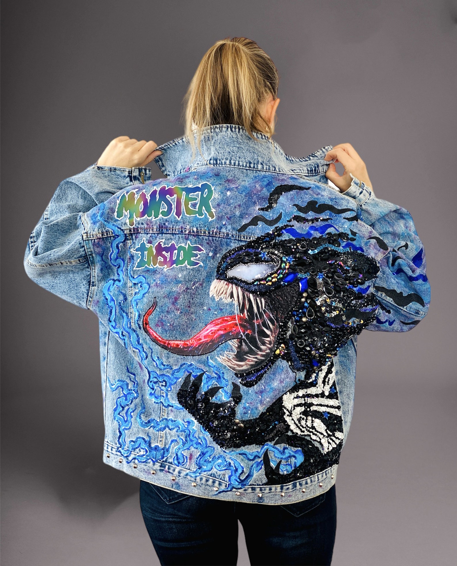 Custom Embroidered Jacket alien. Gothic Jacket. Custom Handpainted ...