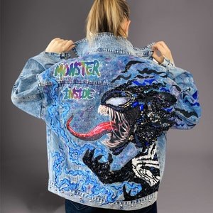 Custom Embroidered Jacket "alien". Gothic Jacket. Custom Handpainted ...