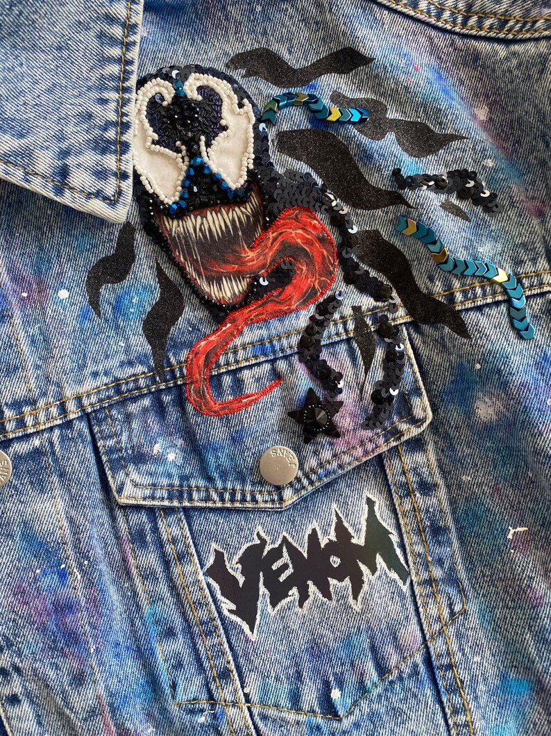 Custom Embroidered Jacket alien. Gothic Jacket. Custom Handpainted ...