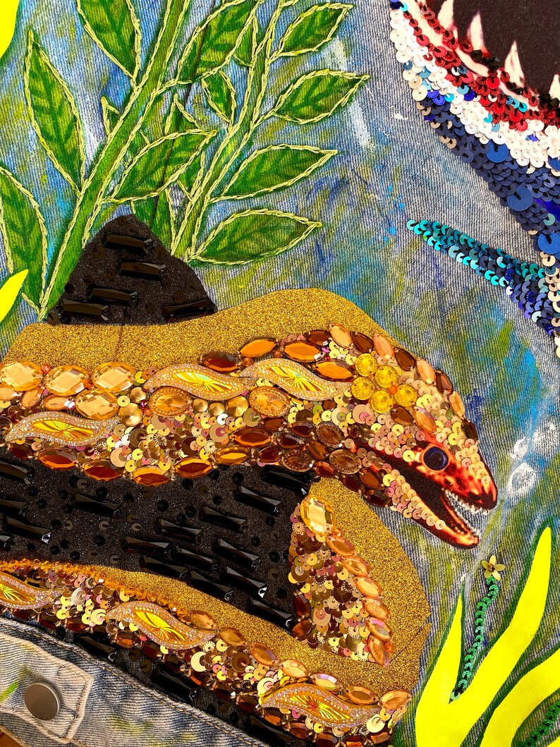 Hand Embroidered Jacket shark. Gothic Jacket. Custom Handpainted ...