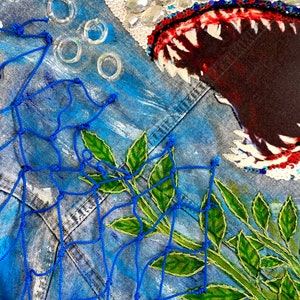 Hand Embroidered Jacket "shark". Gothic Jacket. Custom Handpainted ...