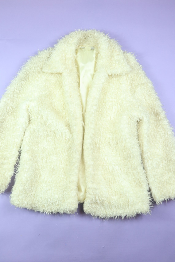 Stella White Fuzzy Goth Faux Fur 1980's Vintage Coat - Gem