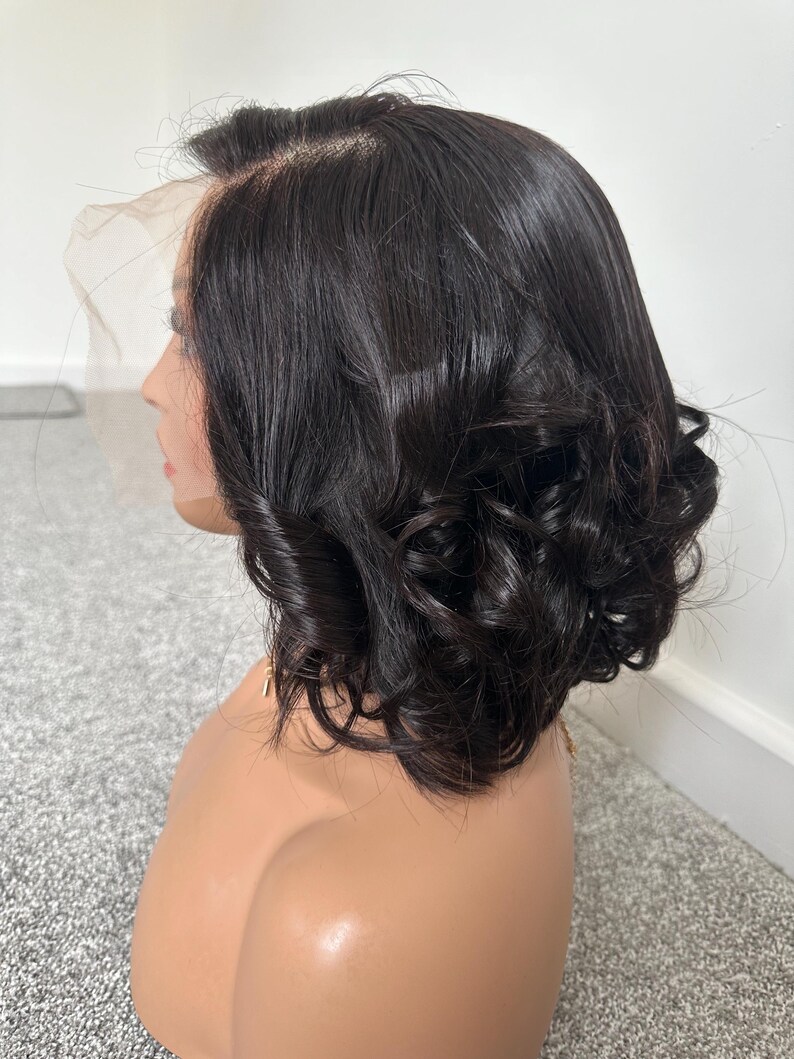 Short Human Hair Wig With Transparent Lace Frontal Wigs Bob Wig - Etsy