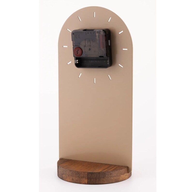 Soft Beige Color Metal Table Clock With Wooden Base Modern - Etsy