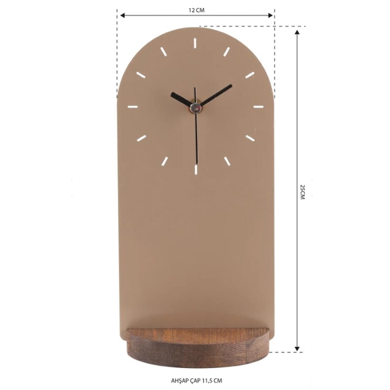 Soft Beige Color Metal Table Clock With Wooden Base Modern - Etsy