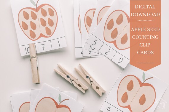 Apple Seed Counting Clip Cards Activity Math Montessori - Etsy