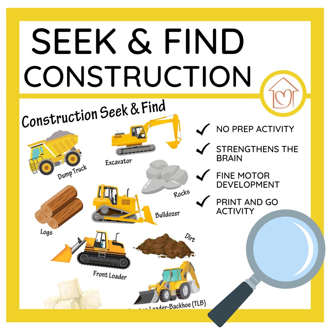 Construction Seek and Find Matching Activity, Montessori Inspired ...