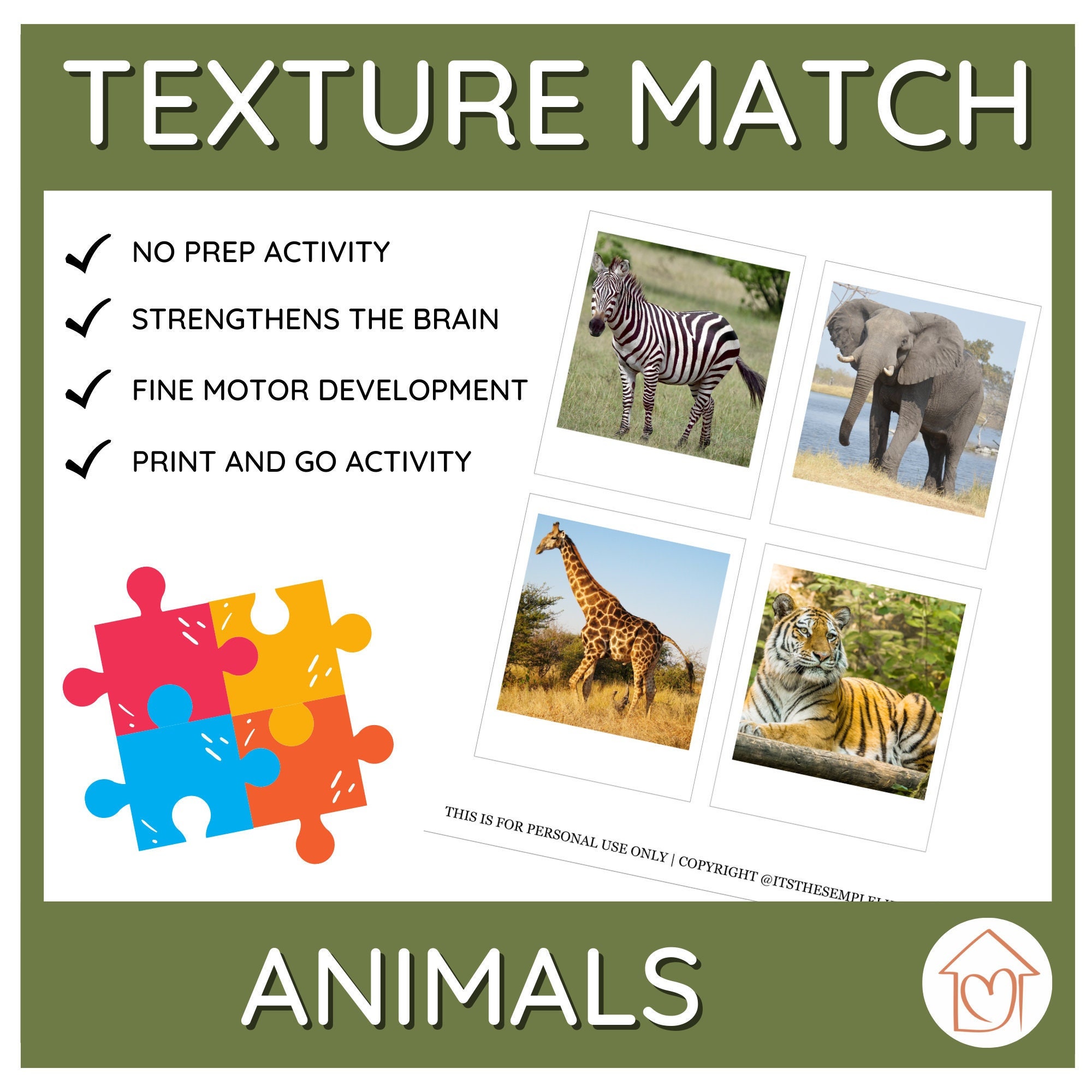 Animal Texture Matching Activity, Safari Animal, Montessori Inspired ...