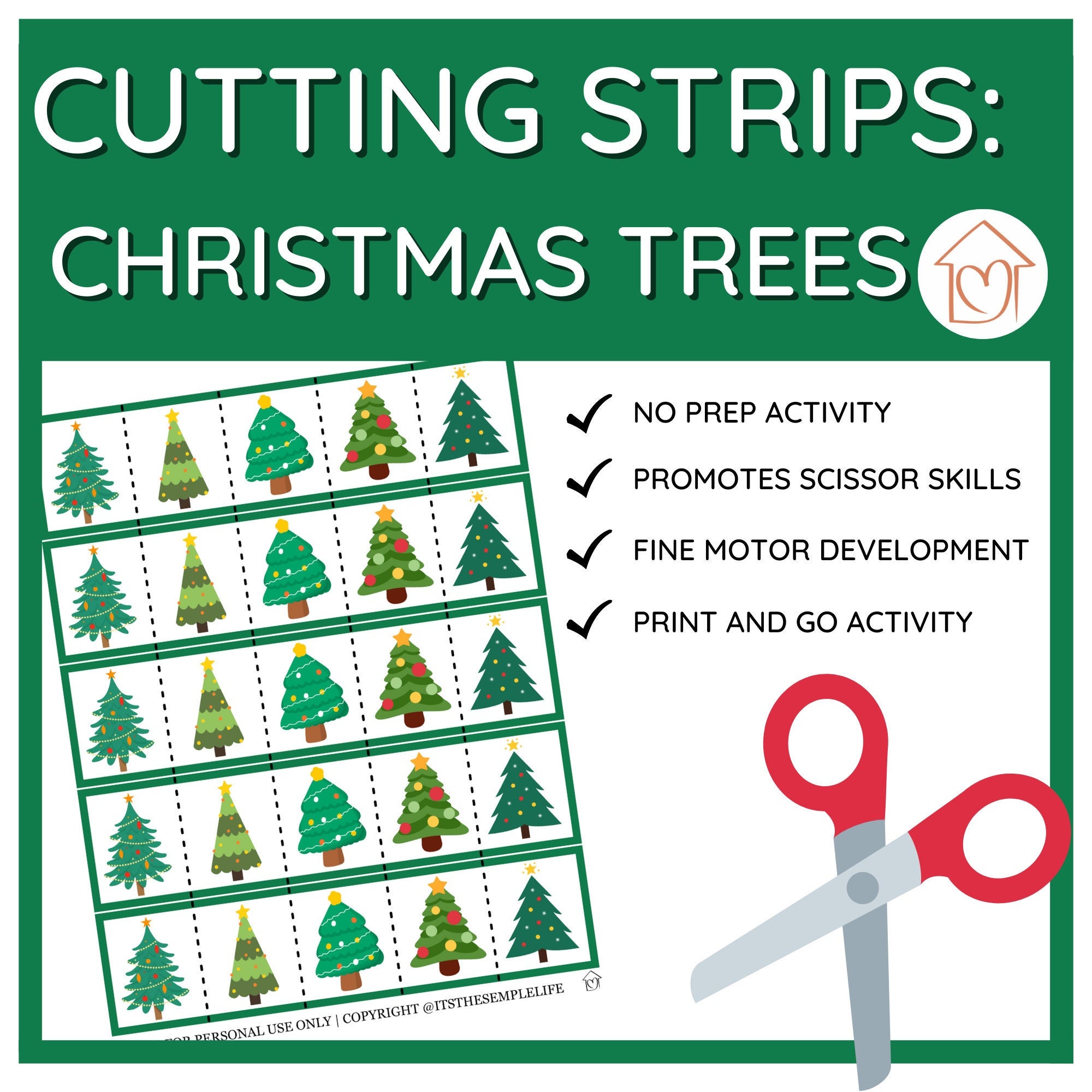 Christmas Tree Cutting Strips Activity, Montessori Inspired, Print at ...