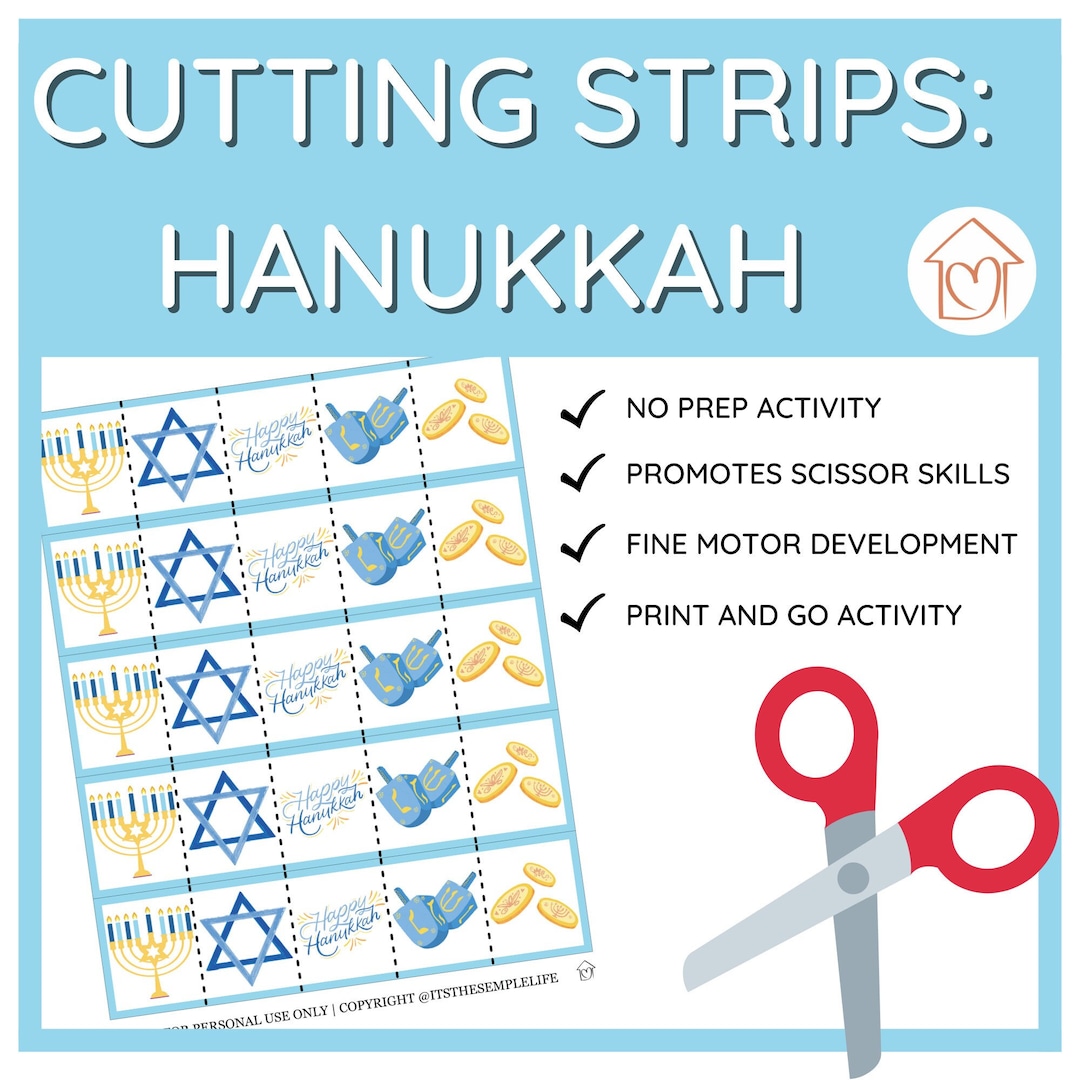 Hanukkah Cutting Strips Activity, Montessori Inspired, Print at Home ...