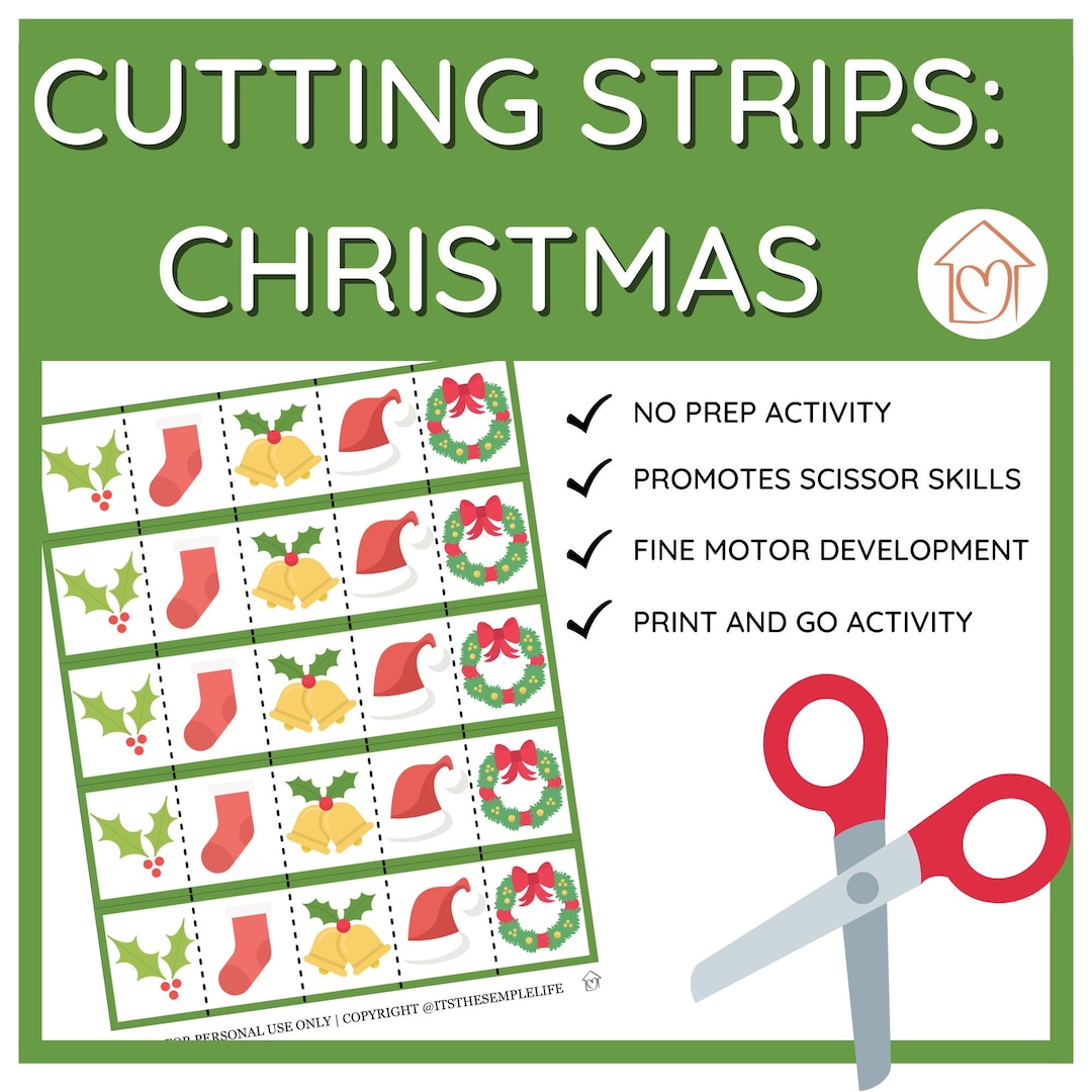 Christmas Cutting Strips Activity, Montessori Inspired, Print at Home ...