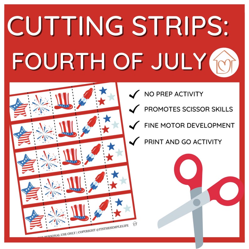 Fourth of July Cutting Strips Activity, Montessori Inspired, Print at ...