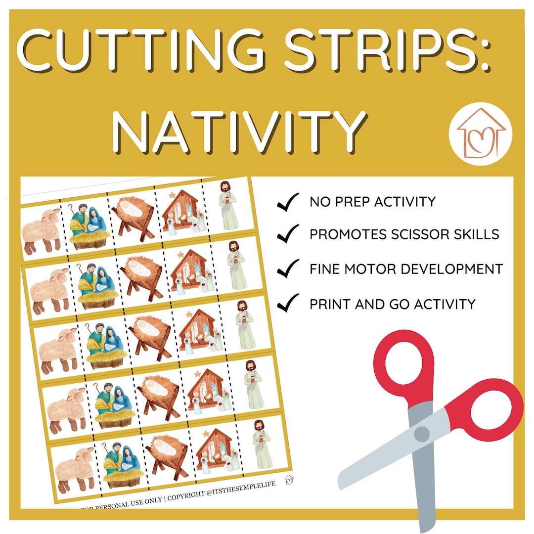 Christmas Nativity Cutting Strips Activity, Montessori Inspired, Print ...