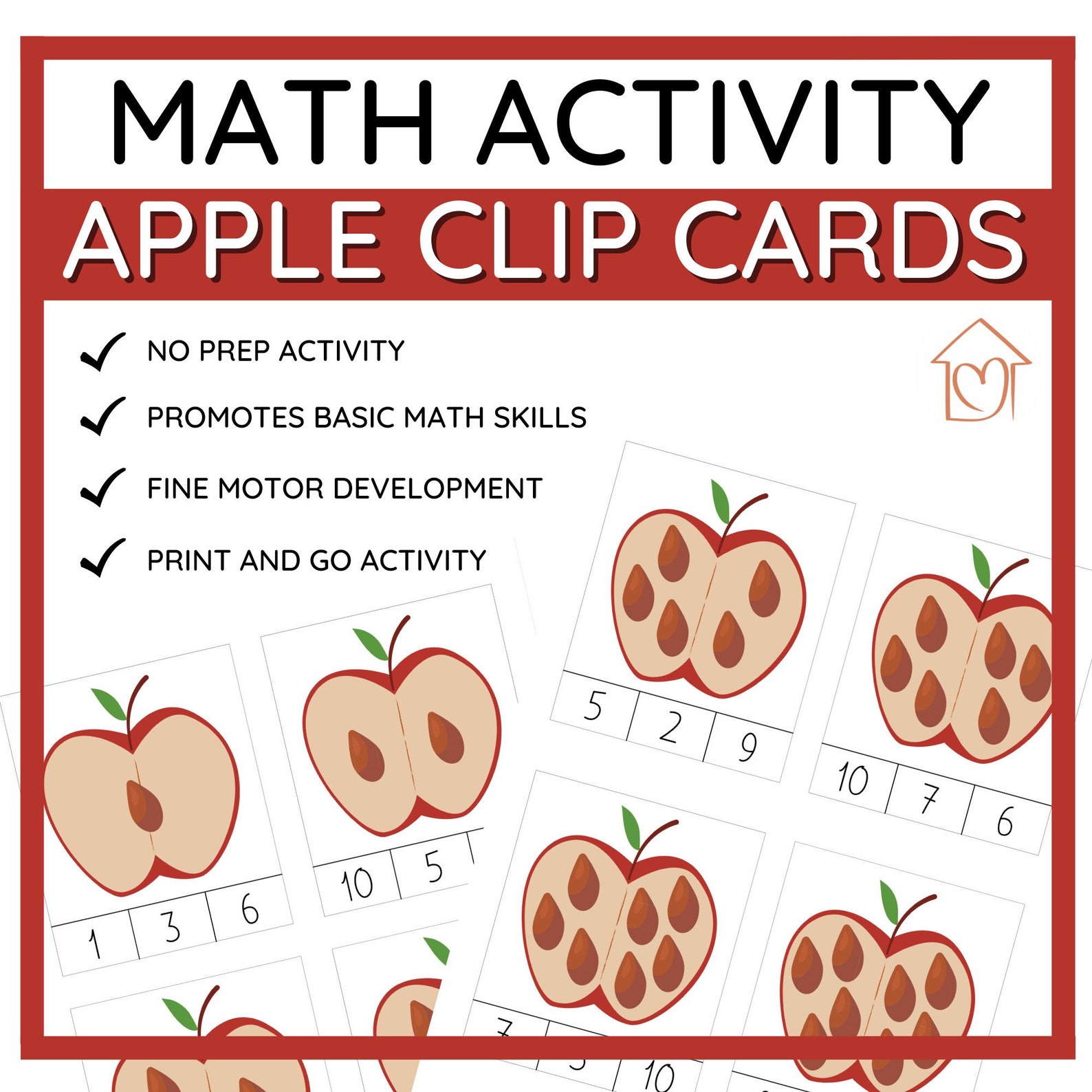 Apple Seed Counting Clip Cards Activity, Math, Montessori Inspired ...