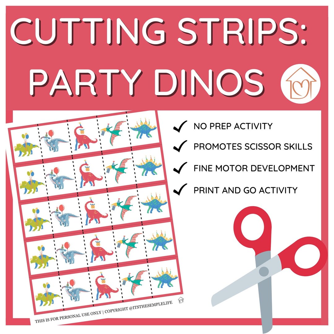 Party Dinosaurs Cutting Strips Activity, Montessori Inspired, Print at ...