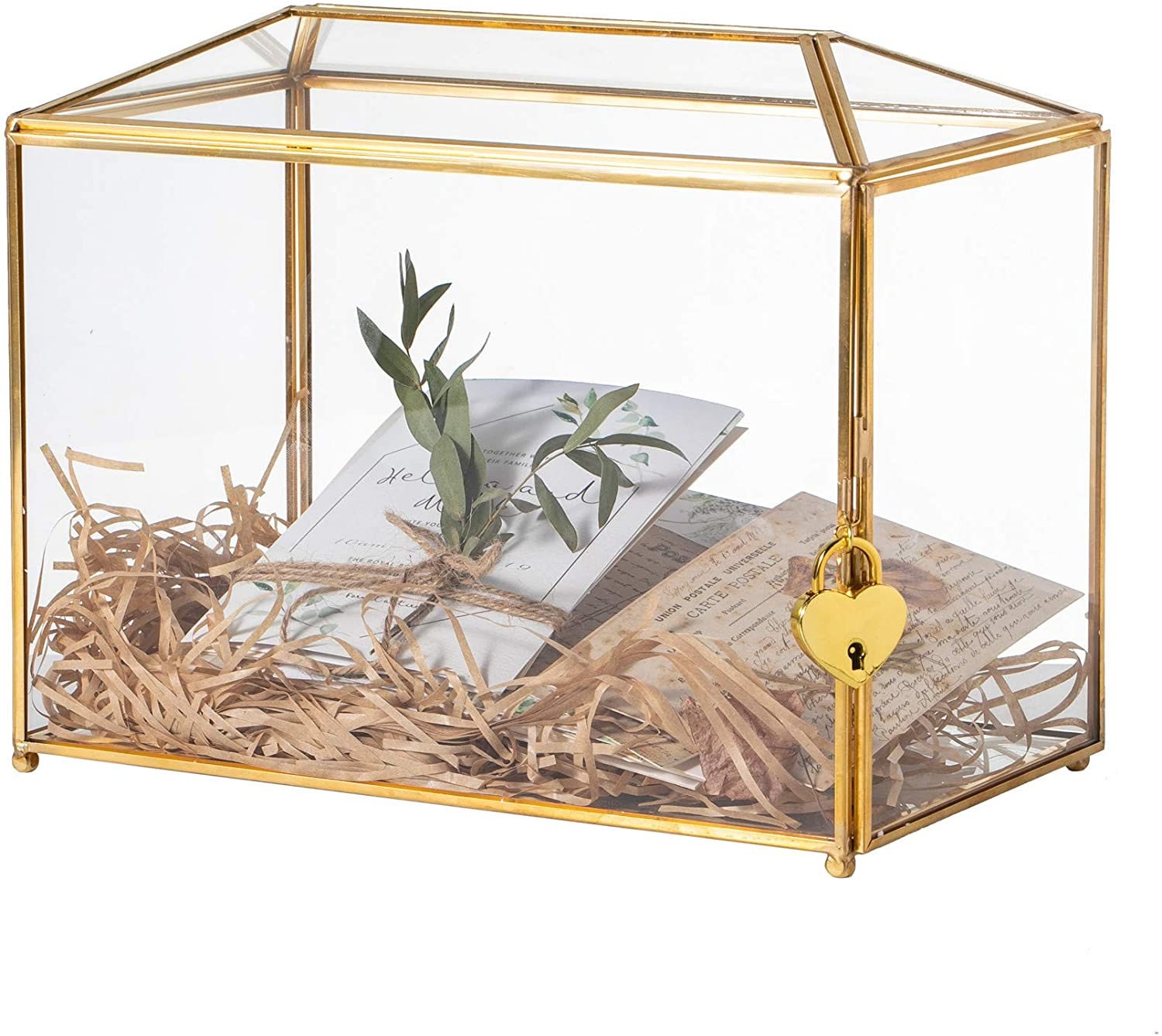 Gold Wedding Glass Card Box With Slot and Heart Lock for - Etsy