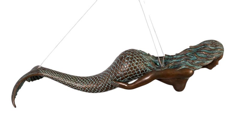 Large 48"l Swimming Mermaid Large Hanging Sculpture With Optional Shell ...