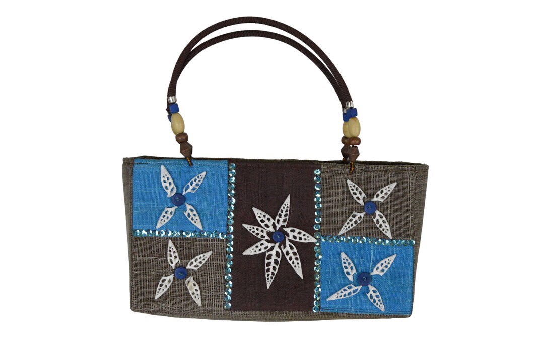 Fiji Brown and Blue Medium Tote-style Handbag With Flower Seashell ...
