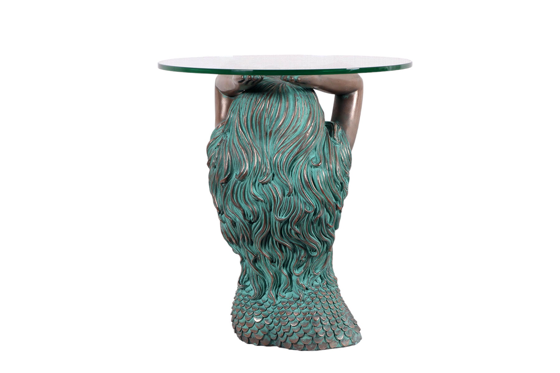 Large Mermaid End Table Bronze Finish With Glass Top - Etsy