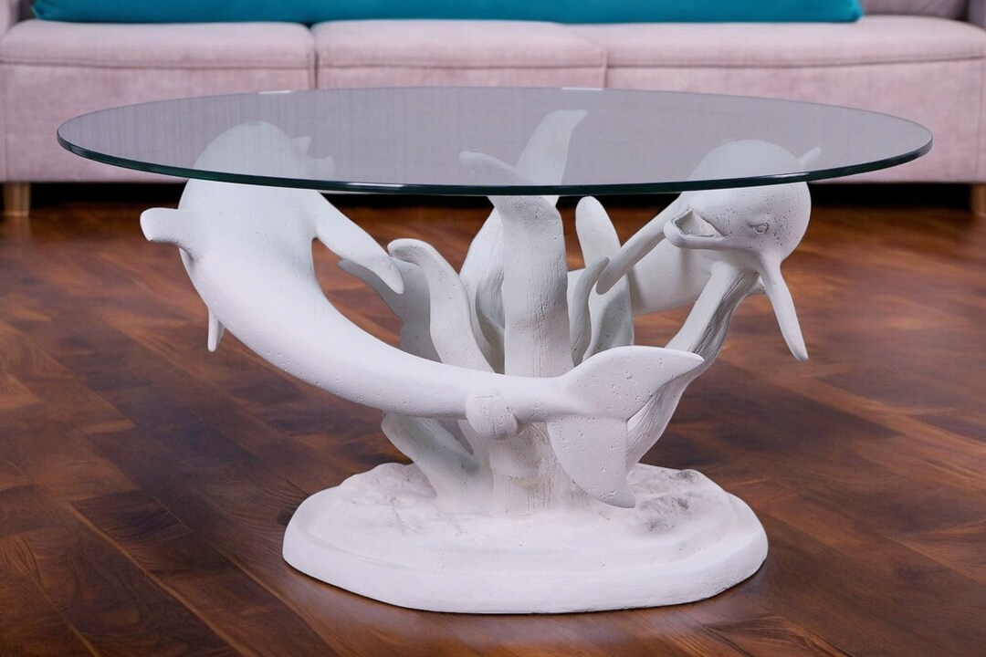 Beautiful Swimming Dolphins Coffee Table in a Whitestone Finish With ...