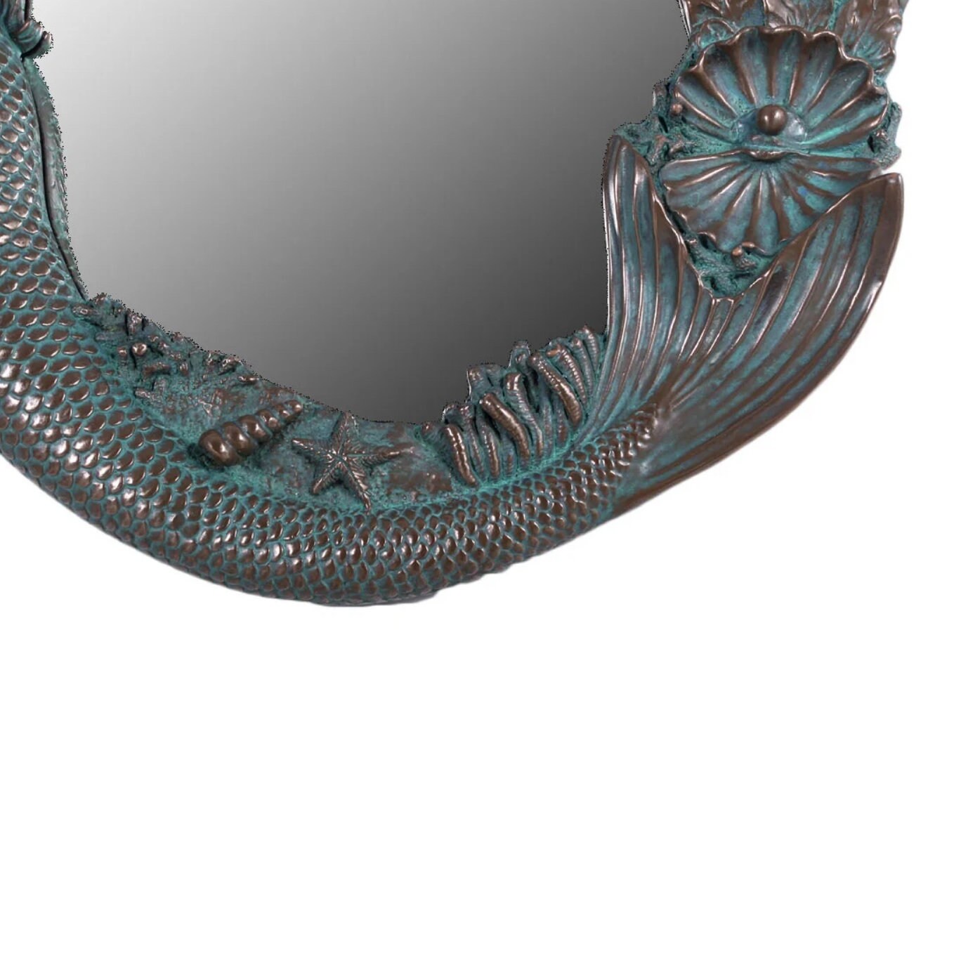 Mermaid Wall Mirror Long Hair Sea Maiden and Fish Scene 3D Frame Bronze ...
