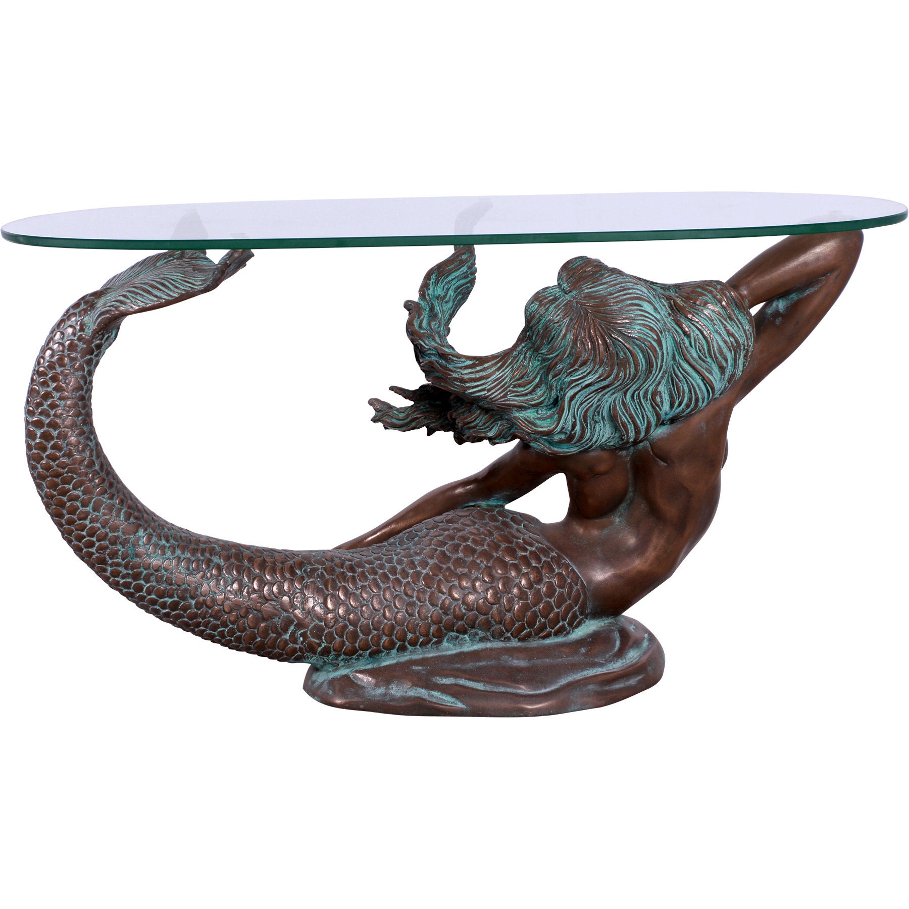 Mermaid Table W/glass VERDE BRONZE Finish 36.25L X 19.25W X 20H - Etsy