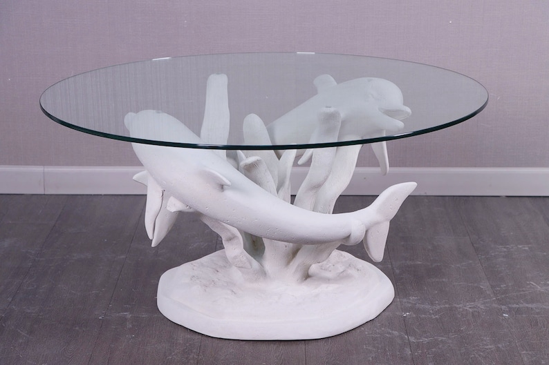 Beautiful Swimming Dolphins Coffee Table in a Whitestone Finish With ...