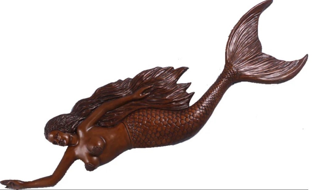 Swimming Wall Mermaid Large Wall Mount Sculpture Wood Finish - Etsy