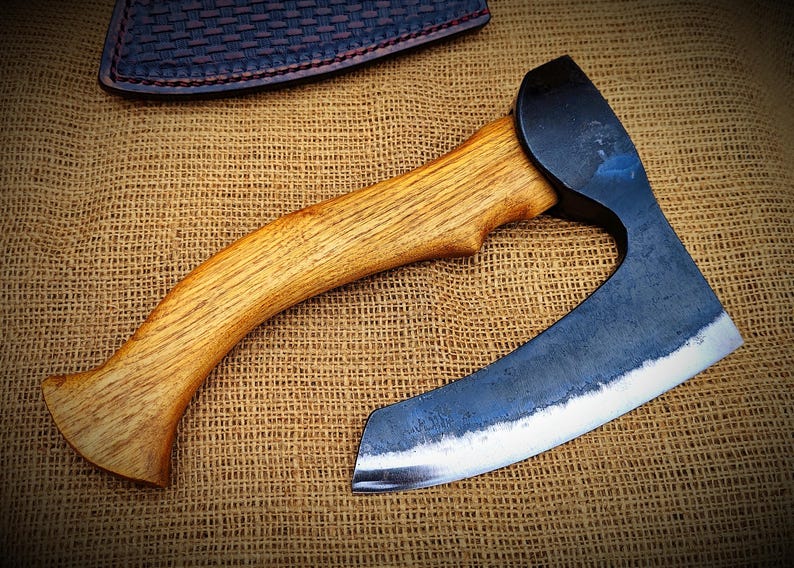 Forged Stitching Axe: High-carbon Steel, Embossed Leather Scabbard - Etsy