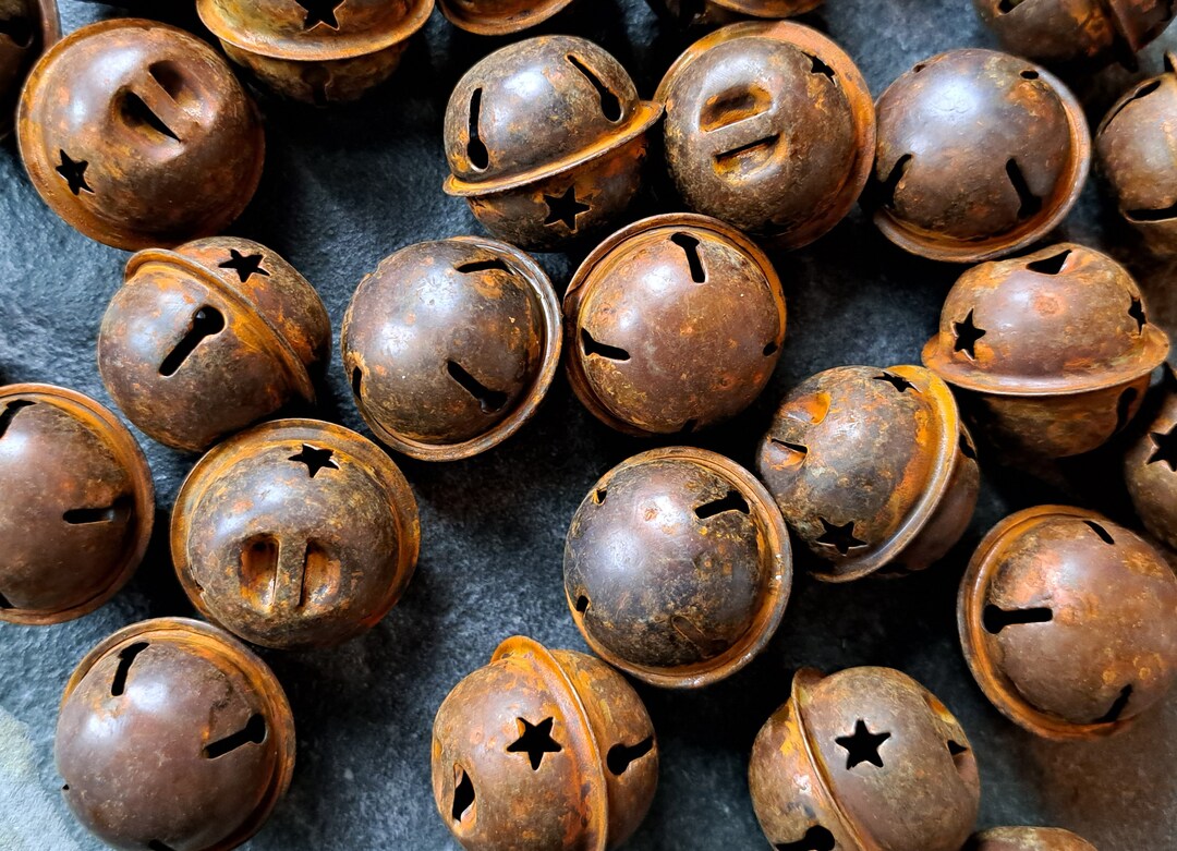 Set of 8 Round Shape Tin Bells in a Rusty Rustic Antique Finish With a ...