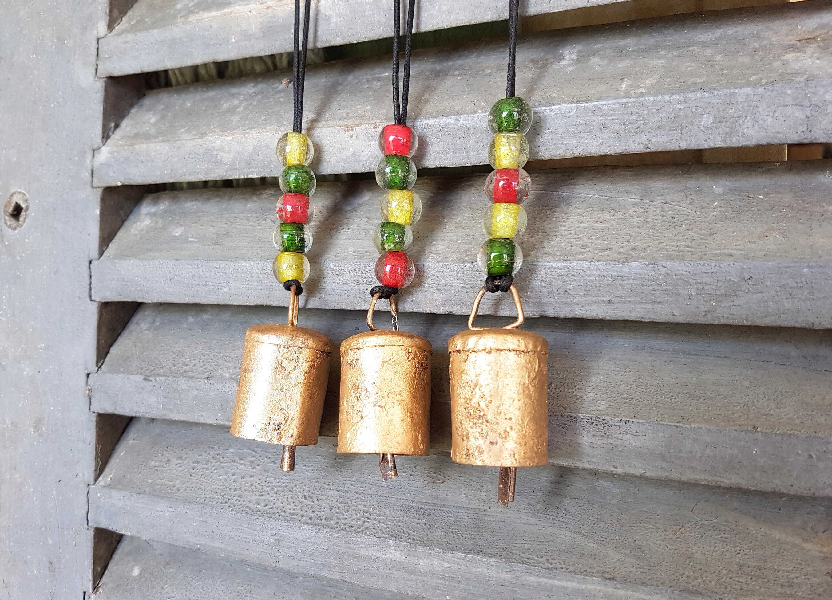 Set 3 Medium CAMEL Bells with glass beads Cow brass hanging | Etsy