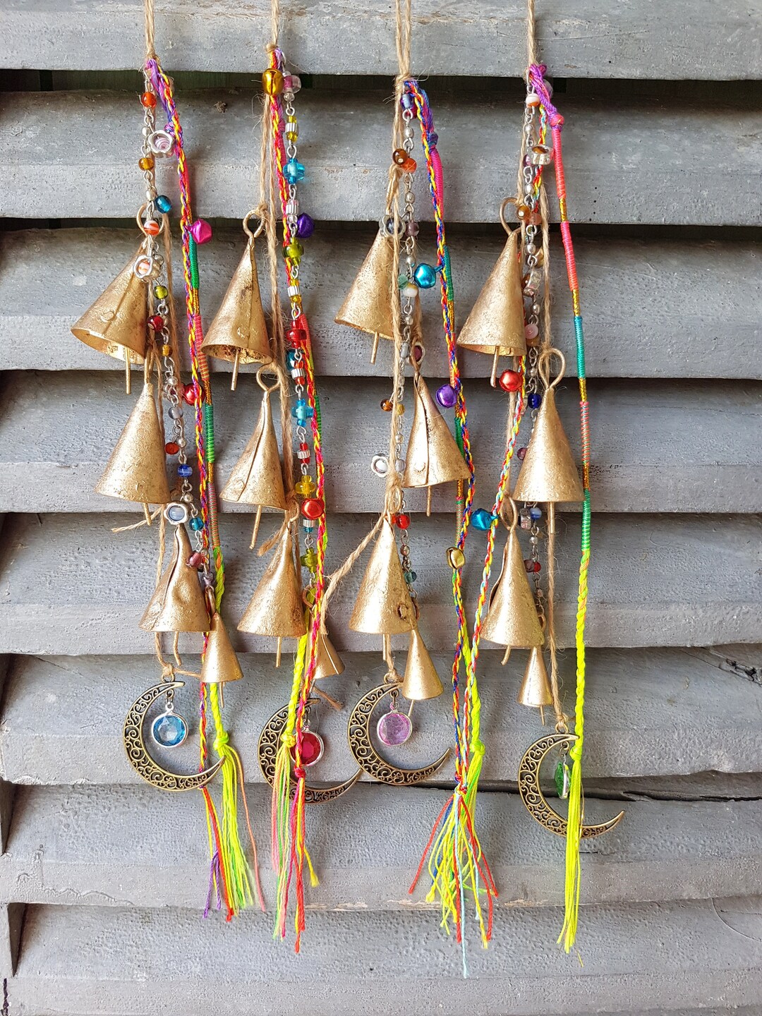Unique Windchime With Bells and Multicolor Braided Tassel and Beaded ...