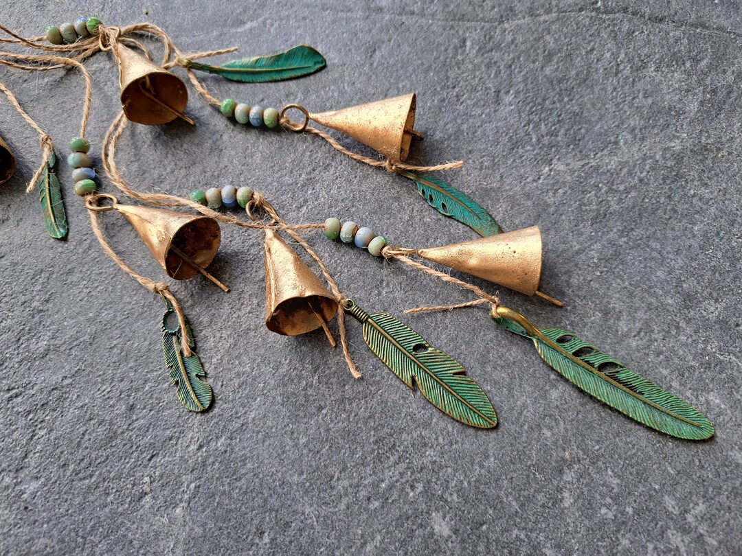 Hanging Windchime With Cow Bells on a String With Ceramic Beads and ...