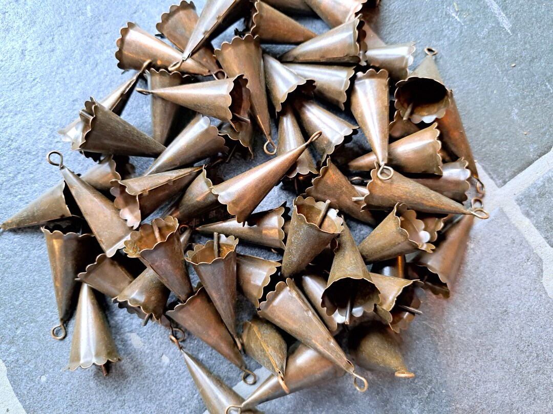 Set of 8 Cone Shaped Tin Bells in a Brown Rustic Antique Finish With a ...