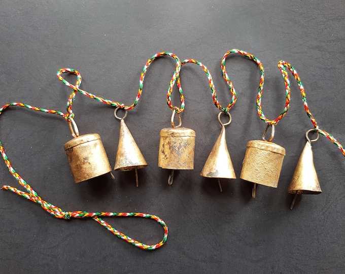 String of 6 Bells on a Cord Ethnic String Mixed Cow Bells - Etsy