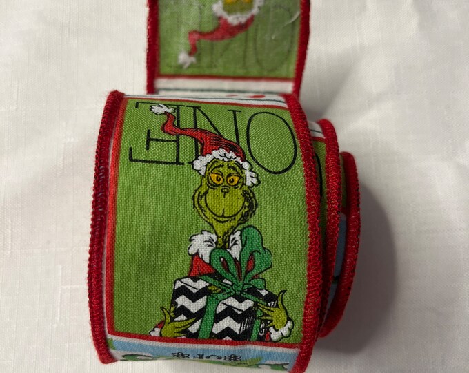 2 in Wide 3 Yds Long Angry Green Monster Christmas Grinch Wired Ribbon ...