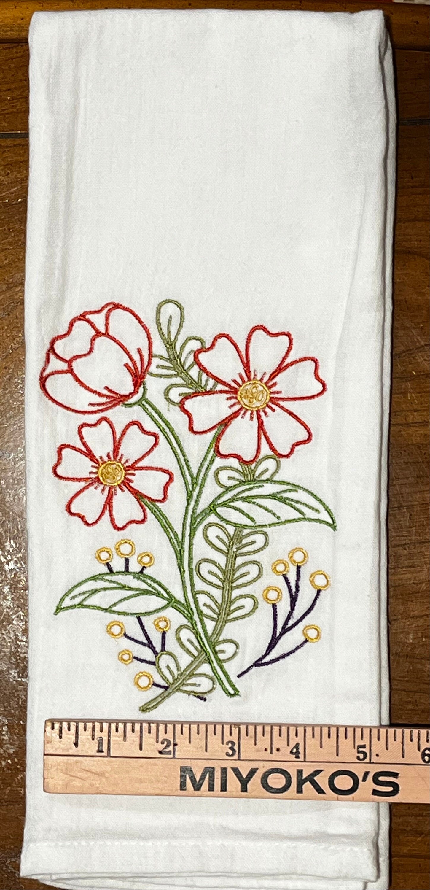 Set of 3 Embroidered Flower Tea Towels - Etsy