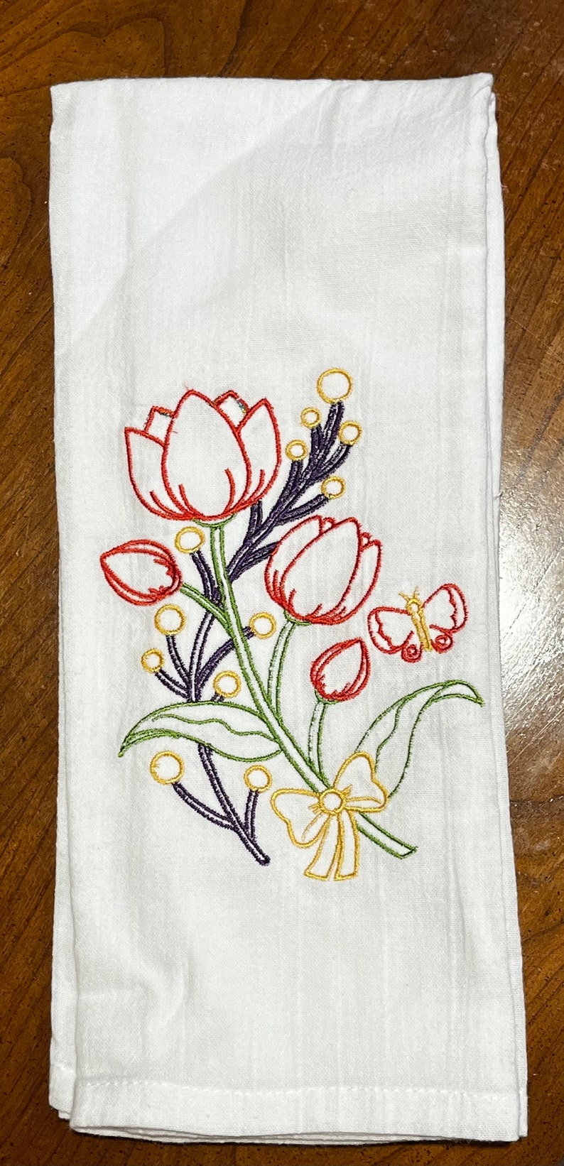 Set of 3 Embroidered Flower Tea Towels - Etsy