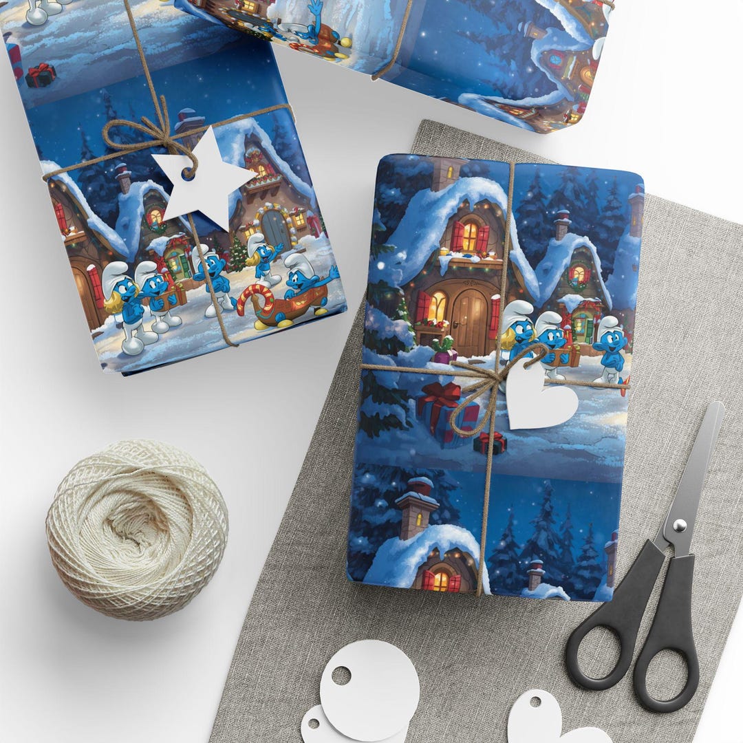 Smurfs Wrapping Paper | Blue Cartoon Character Gift Wrap Sheets - Etsy