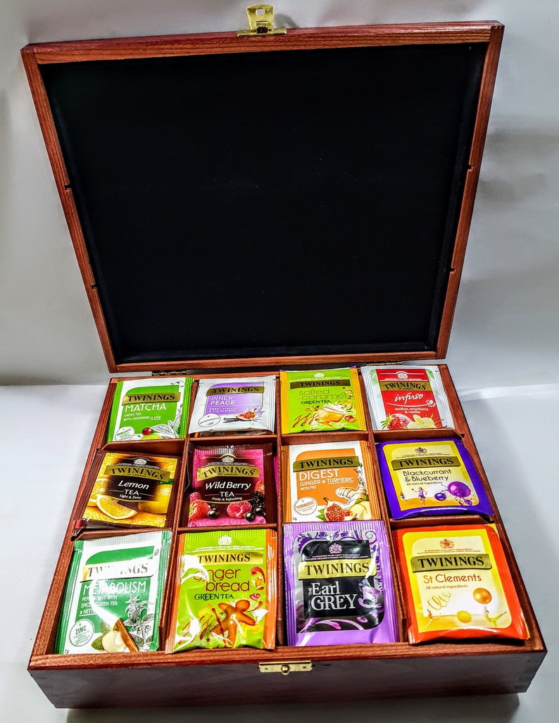 12 Compartment Tea Chest Box Caddy With 80 Twinings Enveloped Teabags ...
