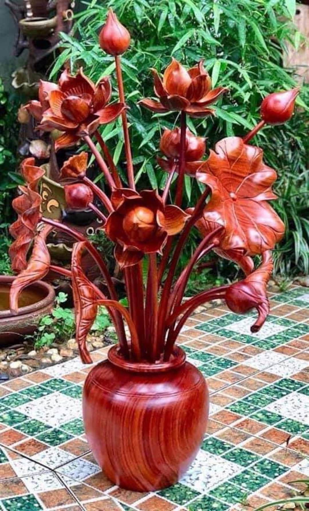 Handmade Wood Vase, Wooden Flower Pot, Wood Sculpture Vase,home Decor ...